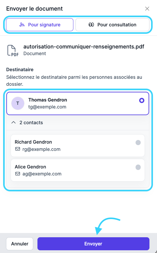 Comment envoyer un document pour signature ou consultation